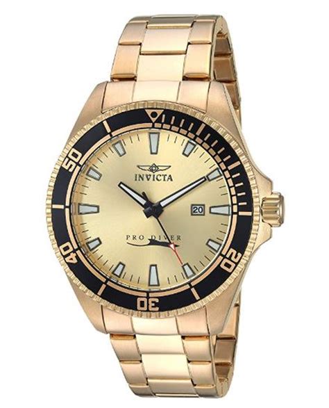 Invicta Mens 15186 Pro Diver Quartz 3 Hand Gold Dial Watch
