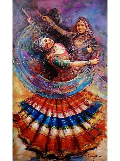 Ladies Performing On Dandiya Raasda Exotic India Art