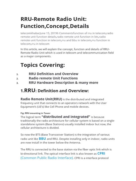 rru remote radio unit function concept details 1 definition and
