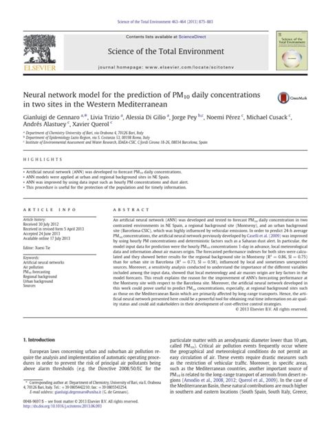 190 Neural Network Model For The Prediction Of Pm10 Daily