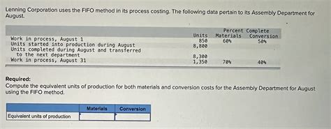 Solved Lenning Corporation Uses The Fifo Method In Its