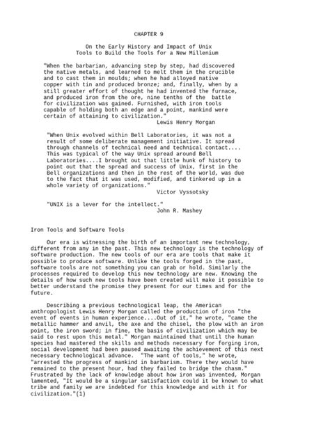 on the early history and impact of unix tools to build the tools for a new millenium ch106 x09
