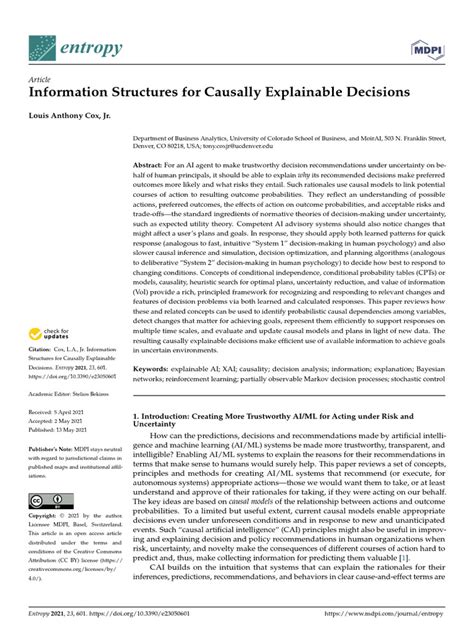 Information Structures For Causally Explainable Decisions Pdf