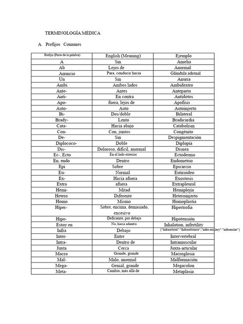 Terminología Médica Prefijos Raíces Y Sufijos Pdf Medicina
