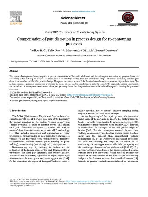 Böß Et Al 2019 Compensation Of Part Distortion In Process Design