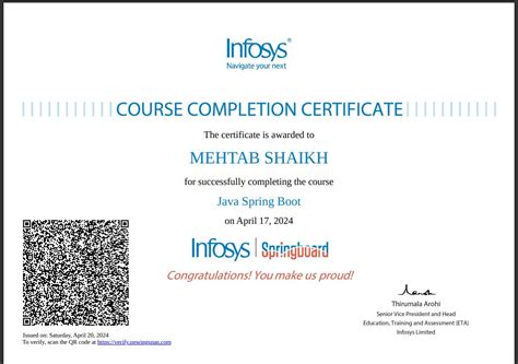Mehtab Shaikh On Linkedin Springboot Certification Infosys Springboard Techskills