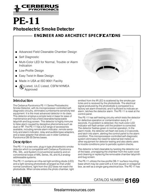 Cerberus Pyrotronics Pba 1191 Linear Beam Smoke Detector Download