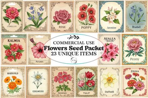 Vintage Flowers Seed Packet Clipart Graphic By Craftnest · Creative Fabrica