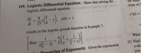 Solved 119 Logistic Differential Equation Show That Solving
