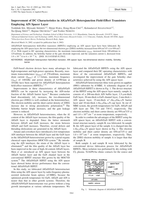 Pdf Improvement Of Dc Characteristics In Algangan Heterojunction