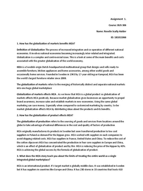 Assignment 1 Ikea Pdf Globalization Supply Chain