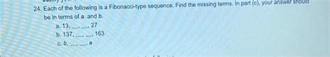 solved 24 each of the following is a fibonacci type