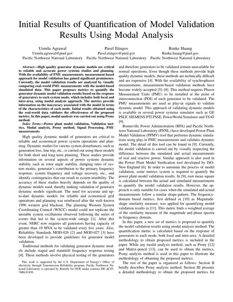 Pdf Initial Results Of Quantification Of Model Validation Results