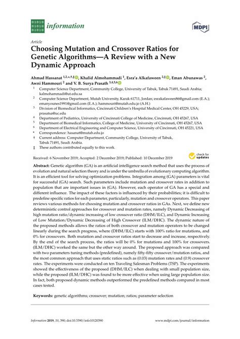 Pdf Choosing Mutation And Crossover Ratios For Genetic Dokumentips