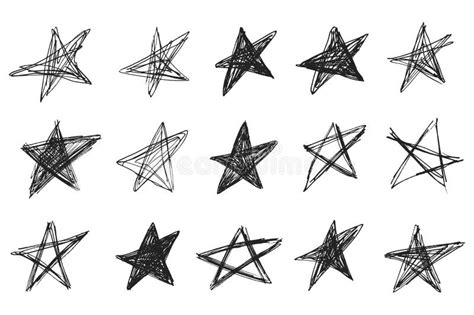 Scribble Stars Set Messy Lines Stars Set Tangled Chaotic Crazy Lines
