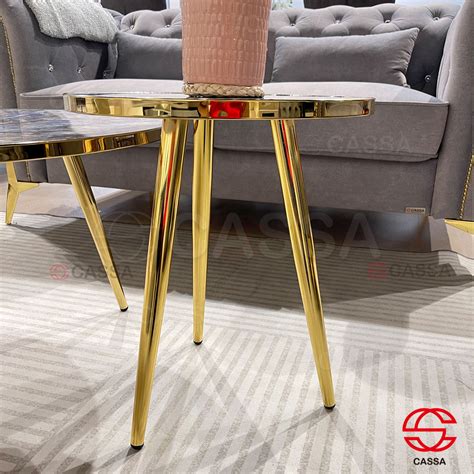 Cassa Aurous Glossy Melamine Top Round Coffee Table 80cm Diameter With