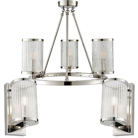 3 Lamp Ceiling And 2x Matching Wall Light Pack Bright Nickel And Ribbed