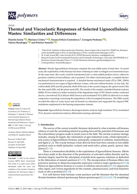 Pdf Thermal And Viscoelastic Responses Of Selected Lignocellulosic