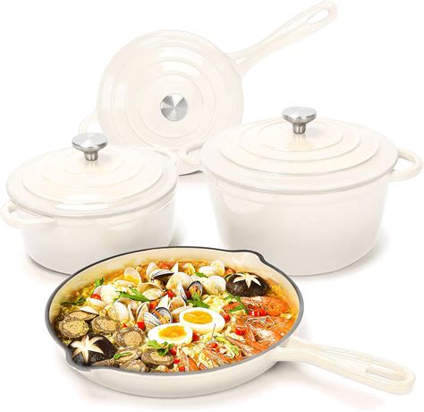 Hisencn Enameled Cast Iron Cookware Set 7 Piece