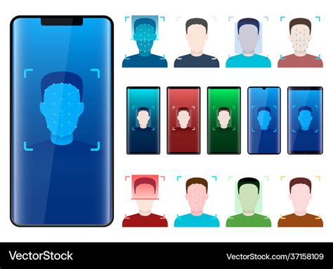Face Verification Unlock Design Isolated On White Vector Image