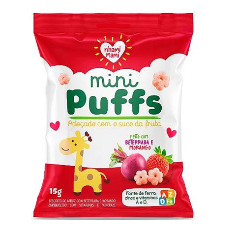 Mini Puffs Sabor Morango E Beterraba Nhami Mami 15g Viver Bem Saudável