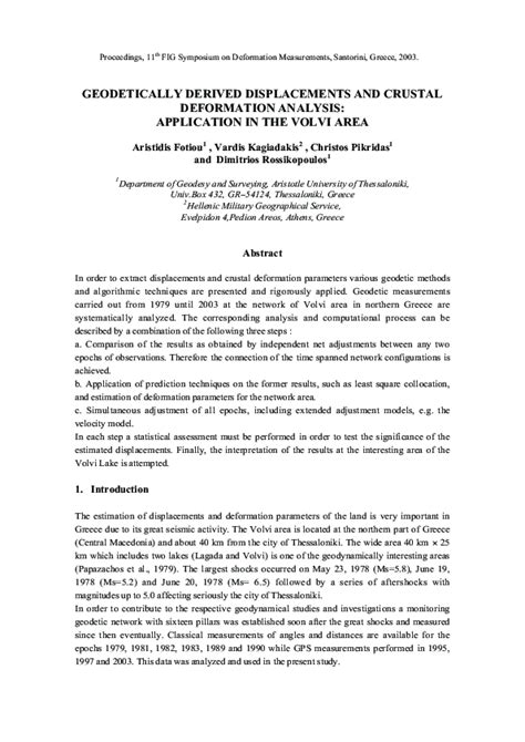 Pdf Geodetically Derived Displacements And Crustal Deformation