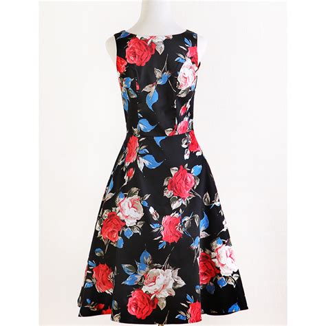 1950s Vintage Retro Rose Floral Print Party Cocktail Tea Dress N11940