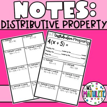 Distributive Property And Combining Like Terms Notes By Ms Mathlete