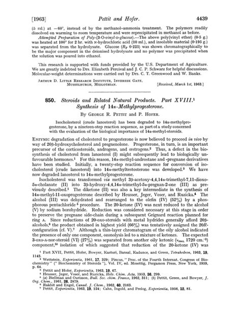850 Steroids And Related Natural Products Part Xviii Synthesis Of