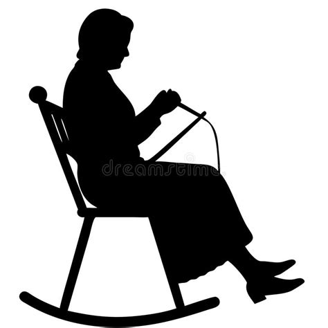 Silhouette Of Woman Knitting In Rocking Chair For Craft And Relaxation