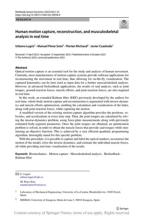 Pdf Human Motion Capture Reconstruction And Musculoskeletal Analysis In Real Time