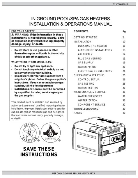 Hayward In Ground Pool Spa Gas Heaters User Manual