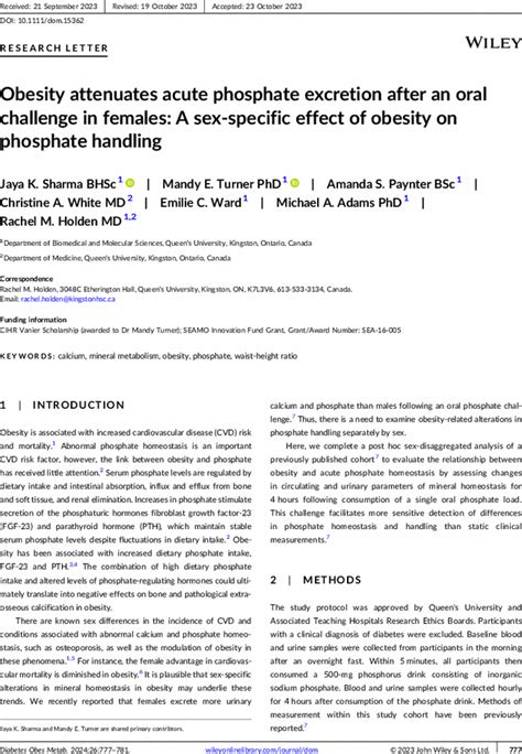 Obesity Attenuates Acute Phosphate Excretion After An Oral Challenge In