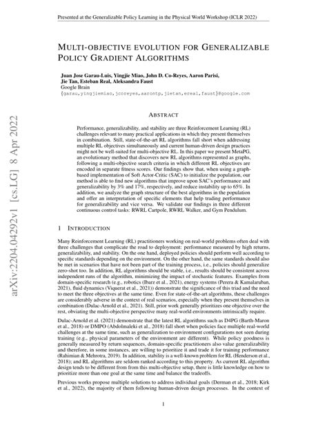 Pdf Multi Objective Evolution For Generalizable Policy Gradient Algorithms