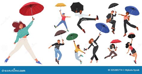 Diverse Group Of People Character Flying In The Air Using Colorful