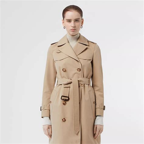 【burberry博柏利 女士风衣】burberry博柏利 巴宝莉女装风衣经典trench女士长款蜂蜜色嘎巴甸版型双排扣外套风衣