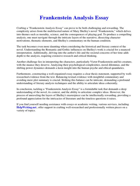 Frankenstein Analysis Essay Pdf Frankenstein Essays