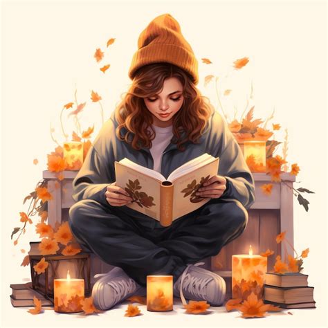 Premium Ai Image Bookworm Girl In Autumn