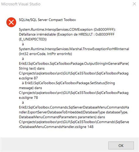 Migrate Sql Server To Sqlite Interopservices Comexception · Issue 752 · Erikej Sqlcetoolbox