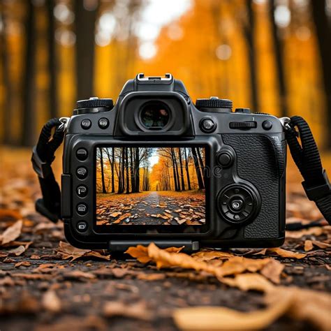 Camera On The Ground With Screen Capturing Autumn Forest Surrounded By