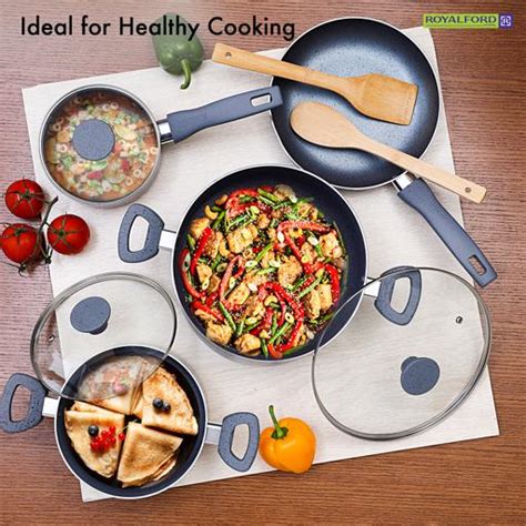 Buy Royalford 9pcs Iridescent Aluminium Cookware Set 3 Layer Coating