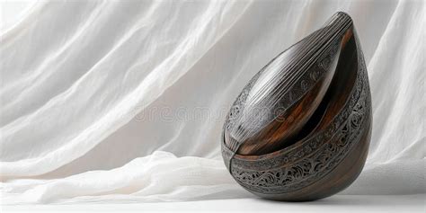 Ancient Pear Shaped Stringed Musical Instrument Resting On White Silk