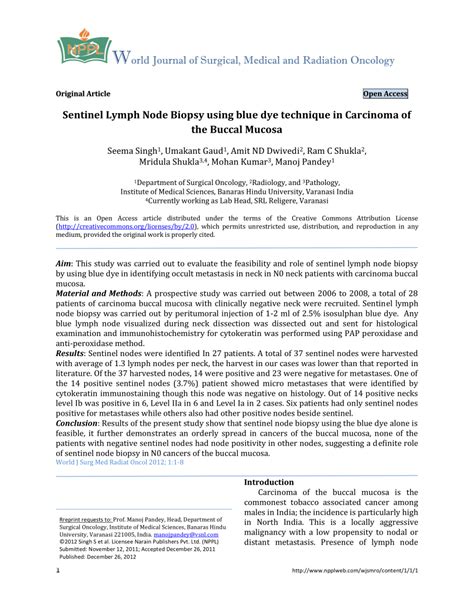 Pdf Sentinel Lymph Node Biopsy Using Blue Dye Technique In Carcinoma Of The Buccal Mucosa
