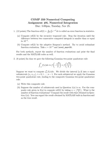 Numerical Computing Assignments Cswk6 Comp 350 Numerical