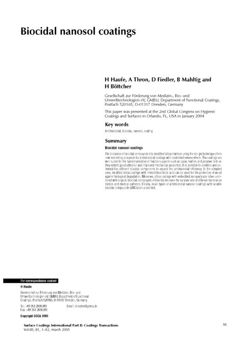 Pdf Biocidal Nanosol Coatings