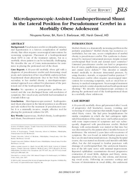 Pdf Microlaparoscopic Assisted Lumboperitoneal Shunt In The Lateral