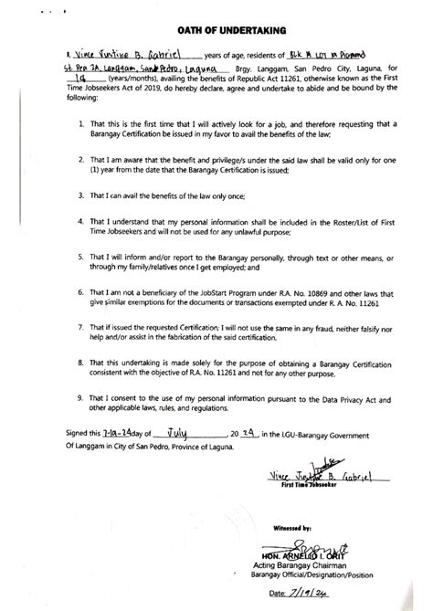 Document Lecture Notes For Individual Inventory Record OATH OF UNDERTAKING I Vince