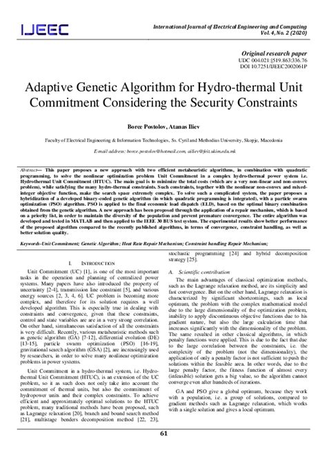 Pdf Adaptive Genetic Algorithm For Hydro Thermal Unit Commitment