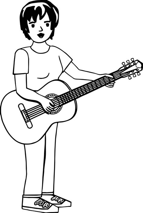 Cool Short Hair Woman Playing The Guitar Coloring Page Elmo Coloring