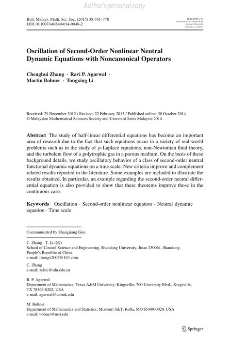 Pdf Oscillation Of Second Order Nonlinear Neutral Dynamic Equations